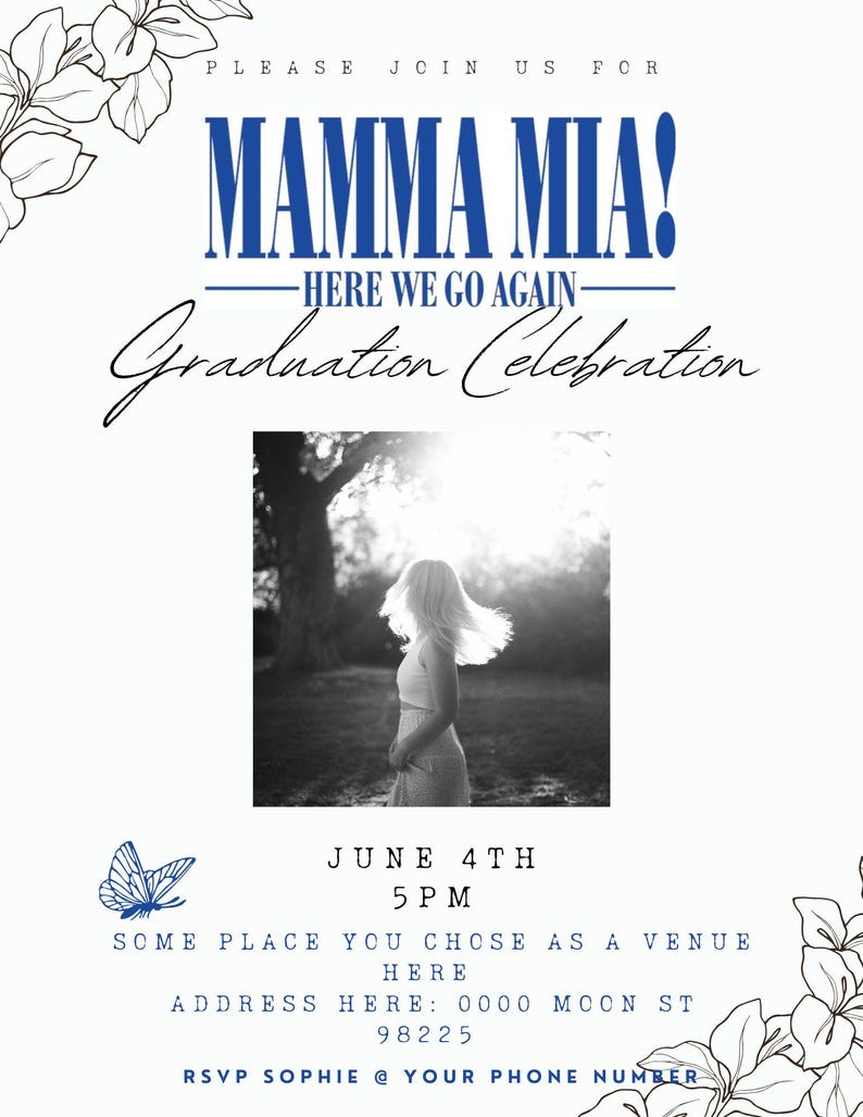 MAMMA MIA Graduation Party Invite, Editable Digital Download - Etsy