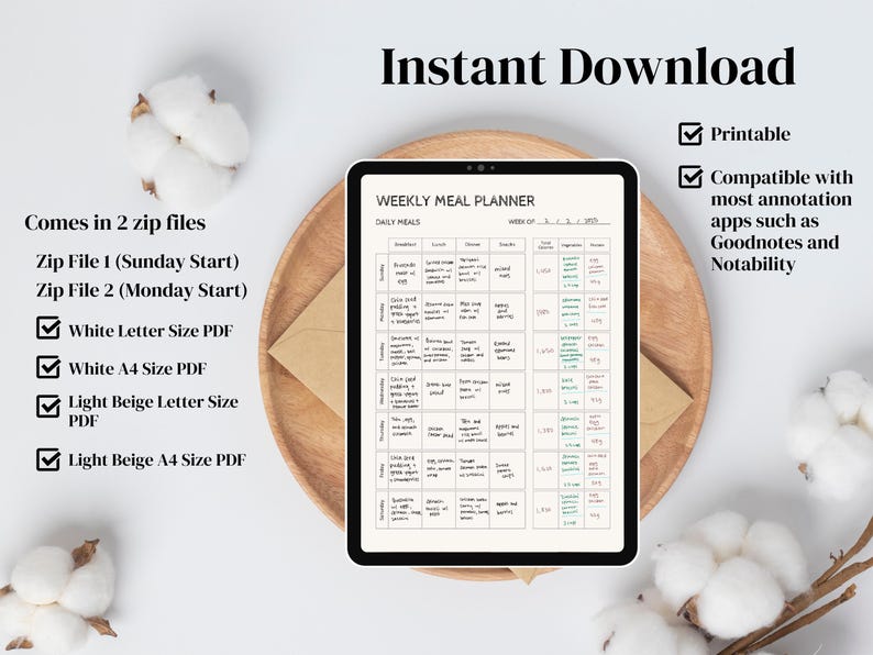 Weekly Meal Planner, Grocery List Template, Food Tracker, Health and ...