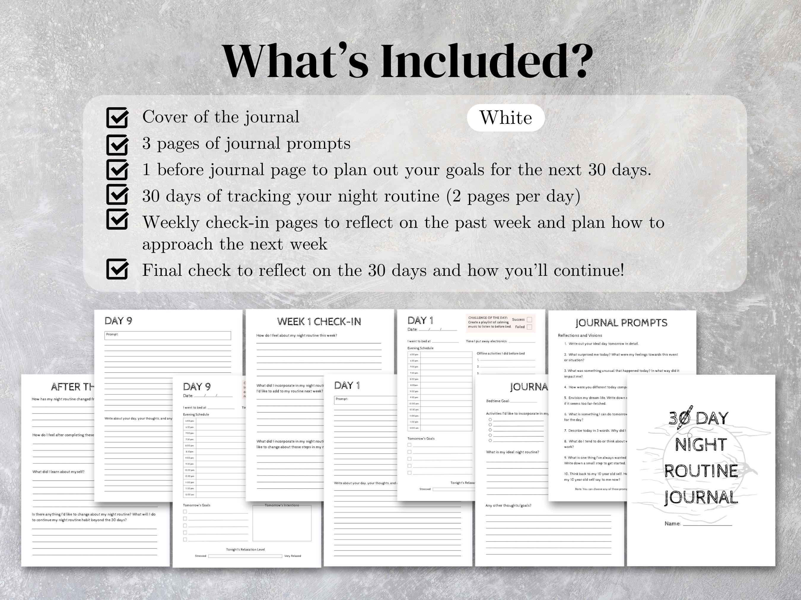 30 Day Night Routine Journal, Bedtime Routine Planner, Evening ...