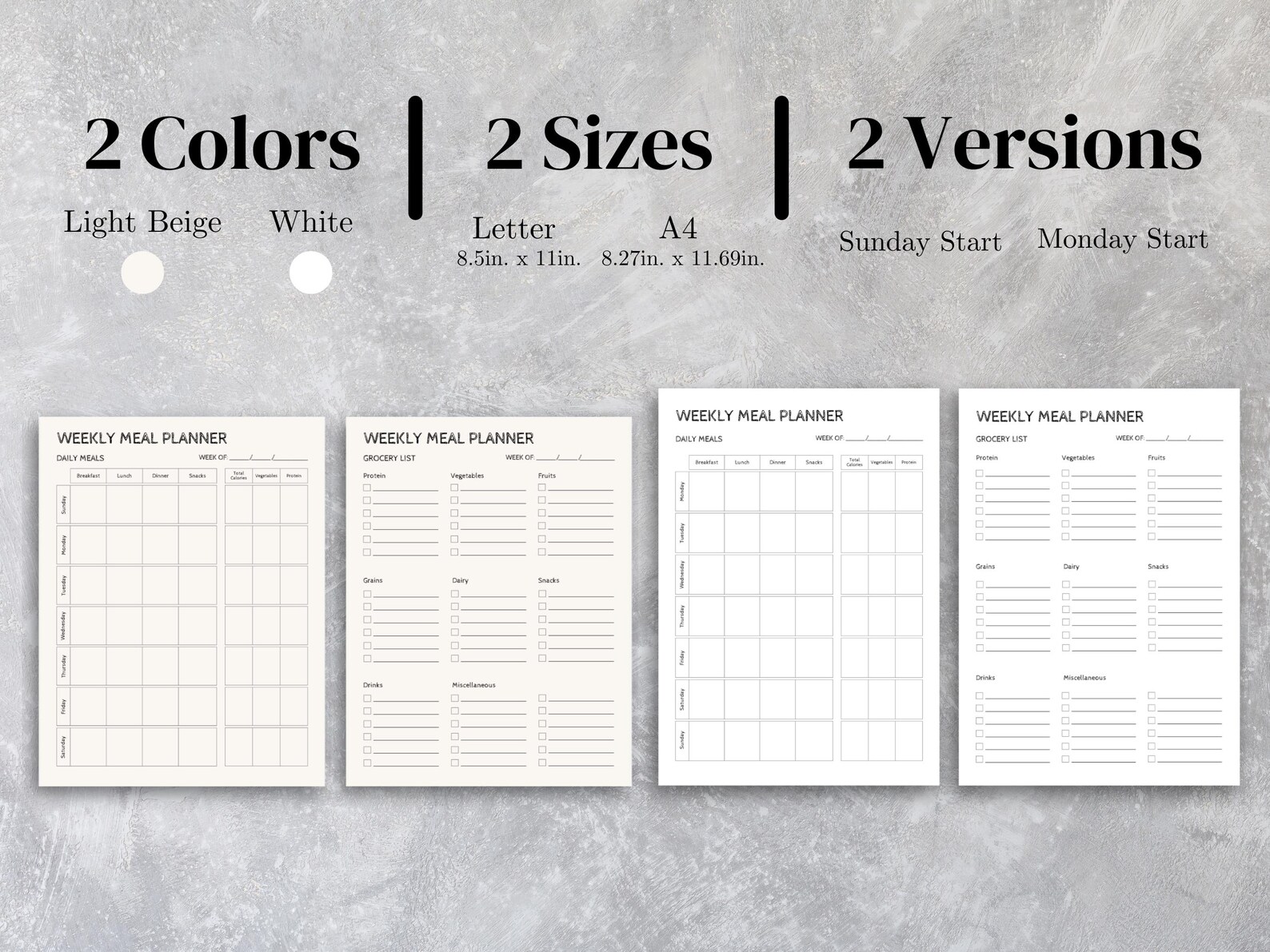 Weekly Meal Planner, Grocery List Template, Food Tracker, Health and ...