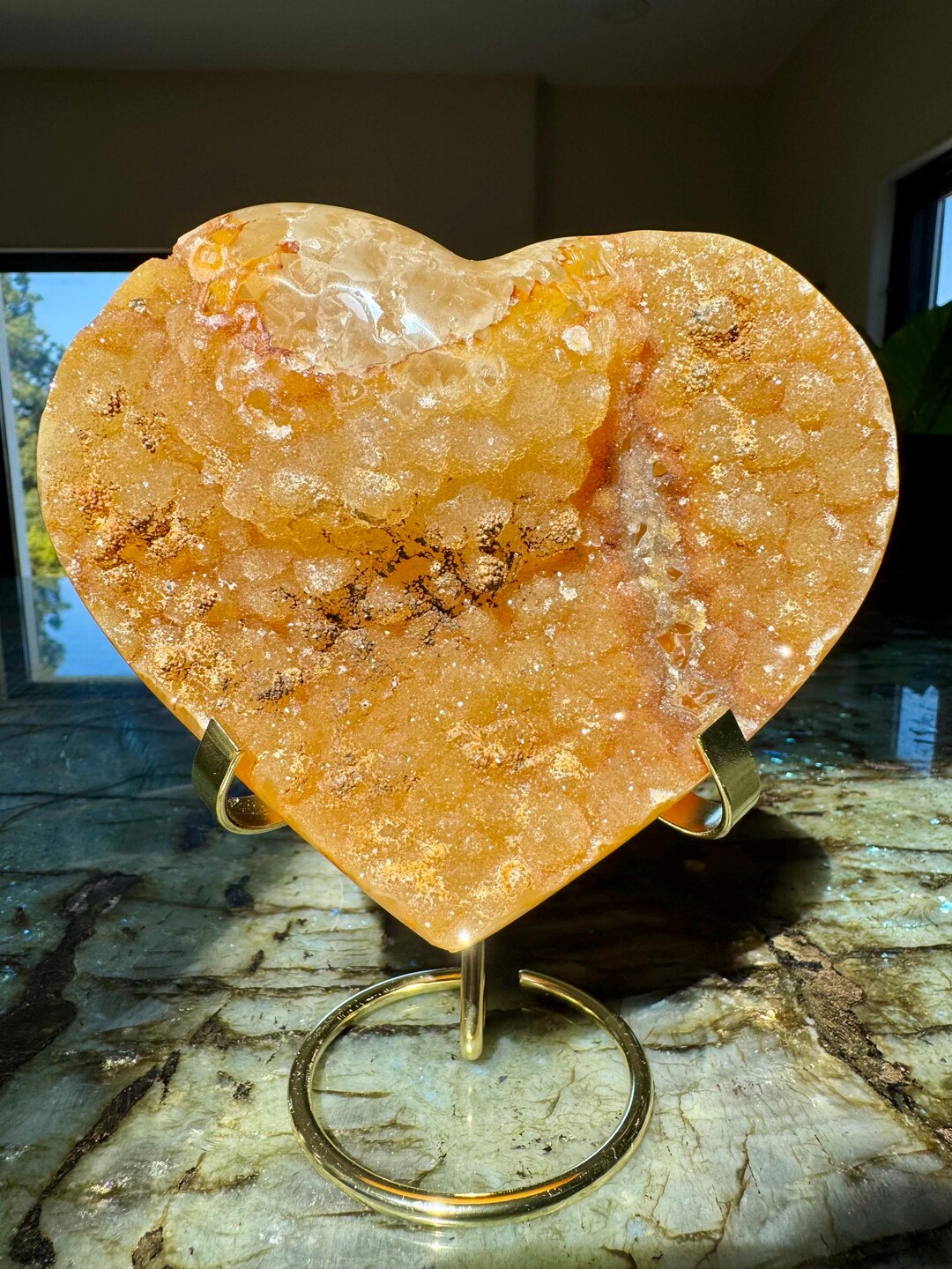 Huge Golden Druzy Sugar Agate Heart From Brazil | Collector's Piece ...