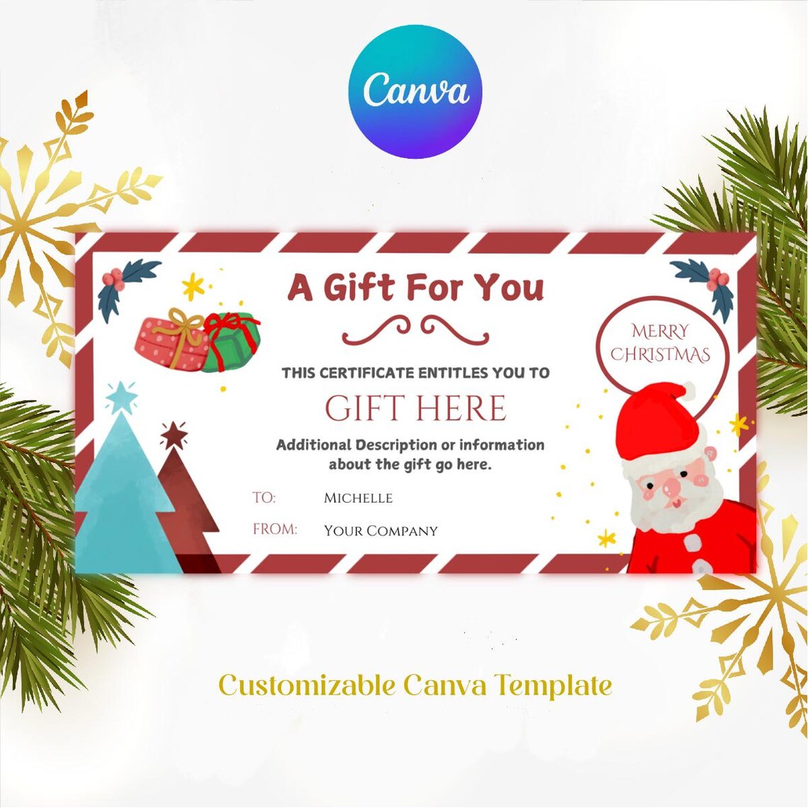 Christmas Santa Gift Certificate, Holiday Printable Gift Certificate ...