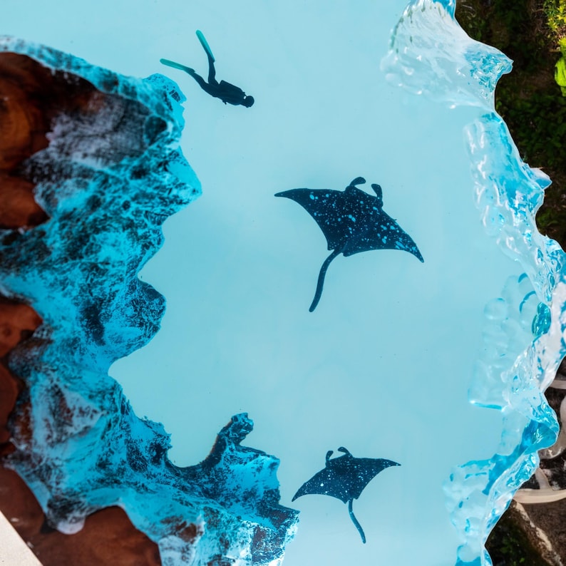 Handmade Manta Ray Resin Lamp: Ocean Diorama LED Light - Etsy