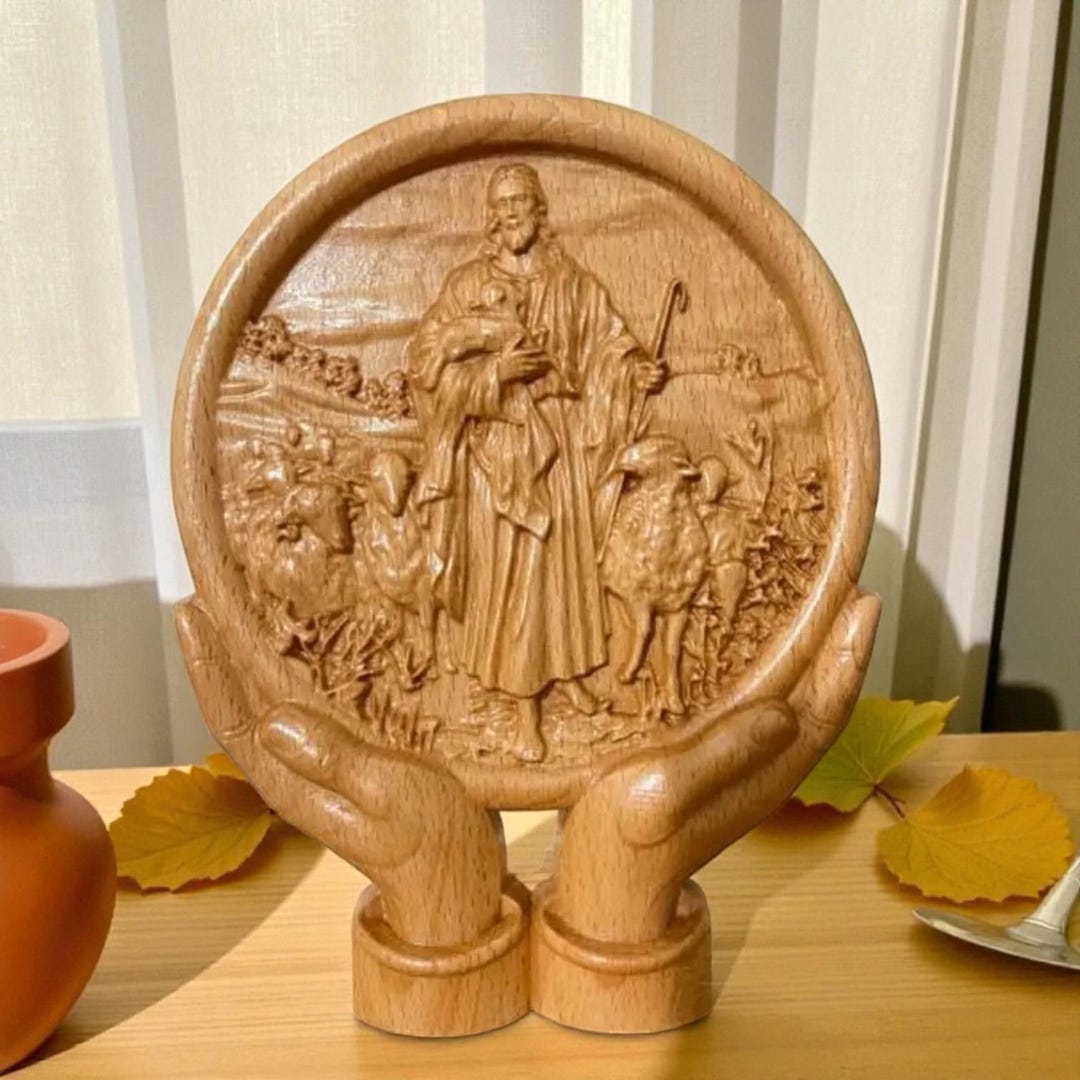 Saint and Jesus Wooden Statue, Handmade Religious Décor for Home or ...