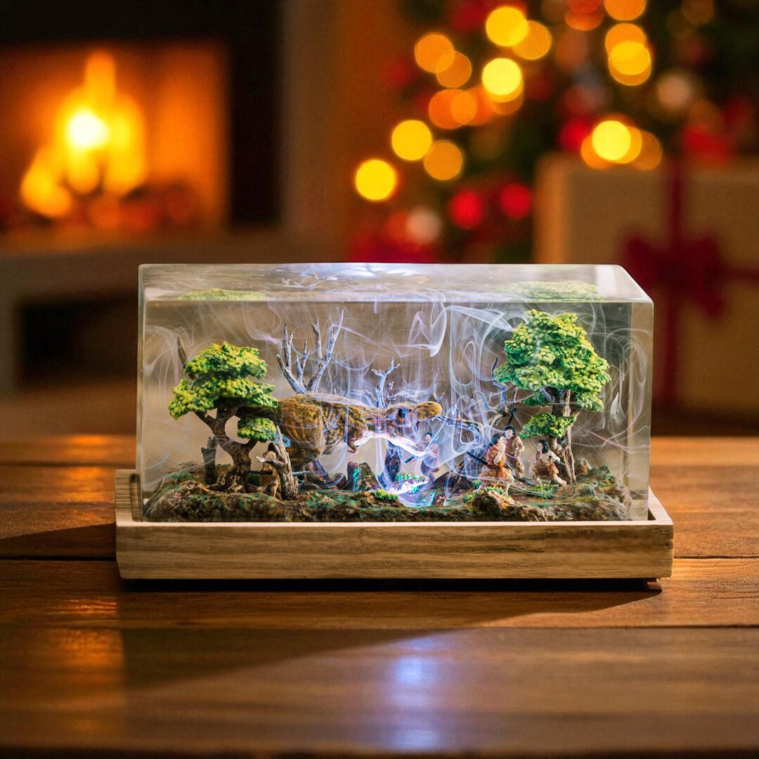 Dinosaur Resin Lamp: Handmade Prehistoric Scene - Desk & Room Decor - Etsy