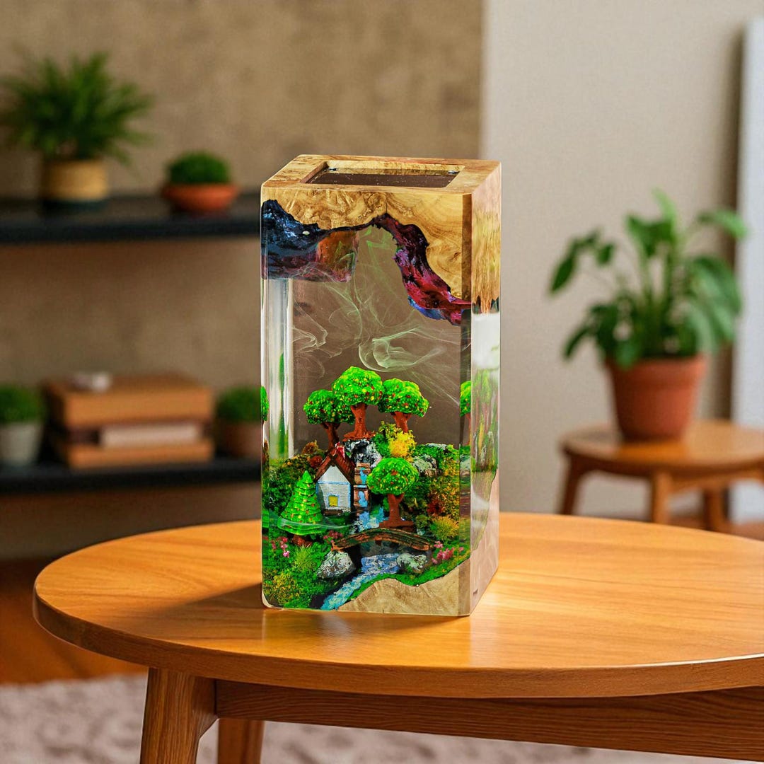 Forest Cottage Resin Lamp: Woodland House Night Light - Etsy Canada