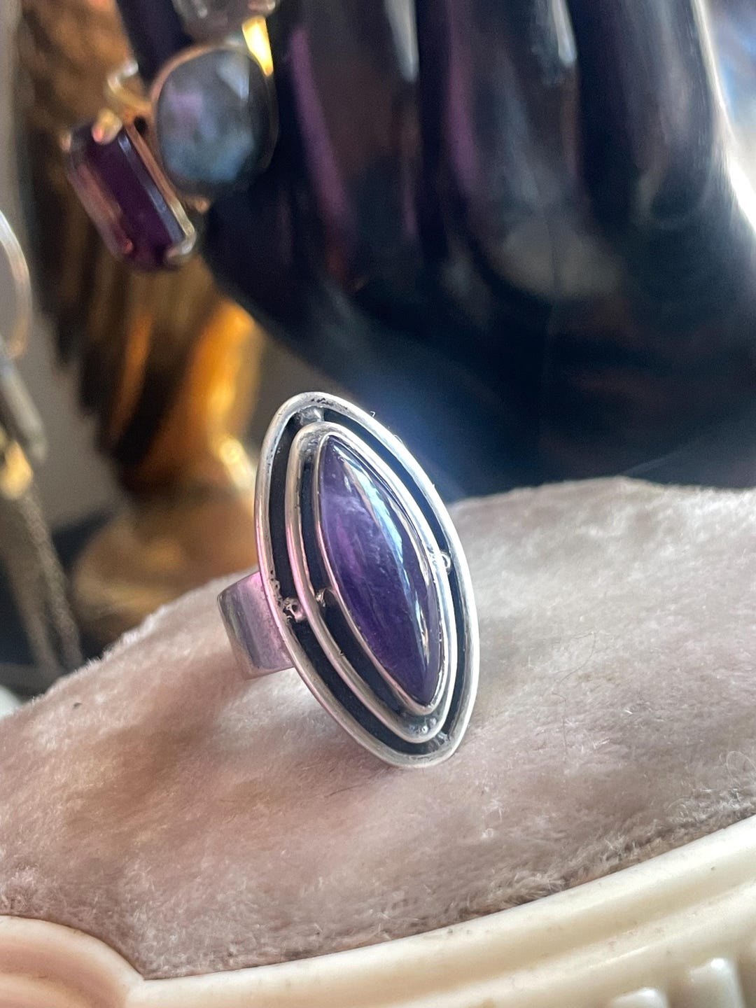 VINTAGE // Fred Davis Sterling Silver and Amethyst Modernist Ring - Etsy