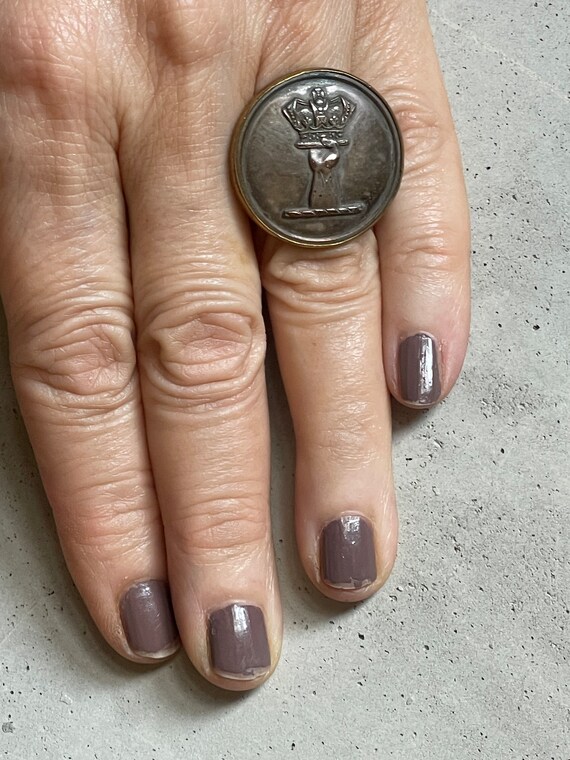 Antique Livery Button Hand/Crown Ring - Gem