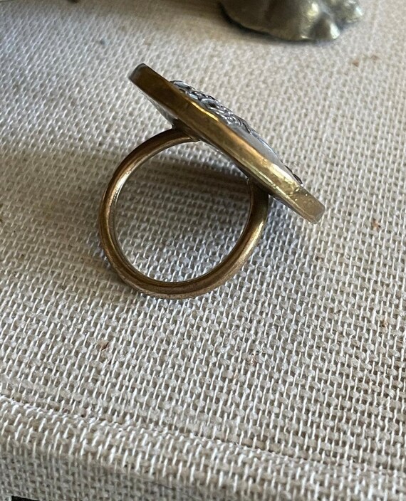 Antique Livery Button Hand/Crown Ring - Gem