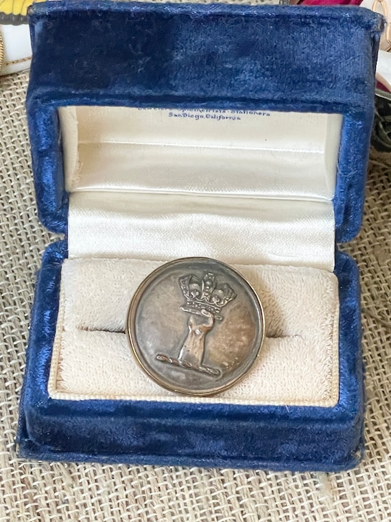 Antique Livery Button Hand/Crown Ring - Gem