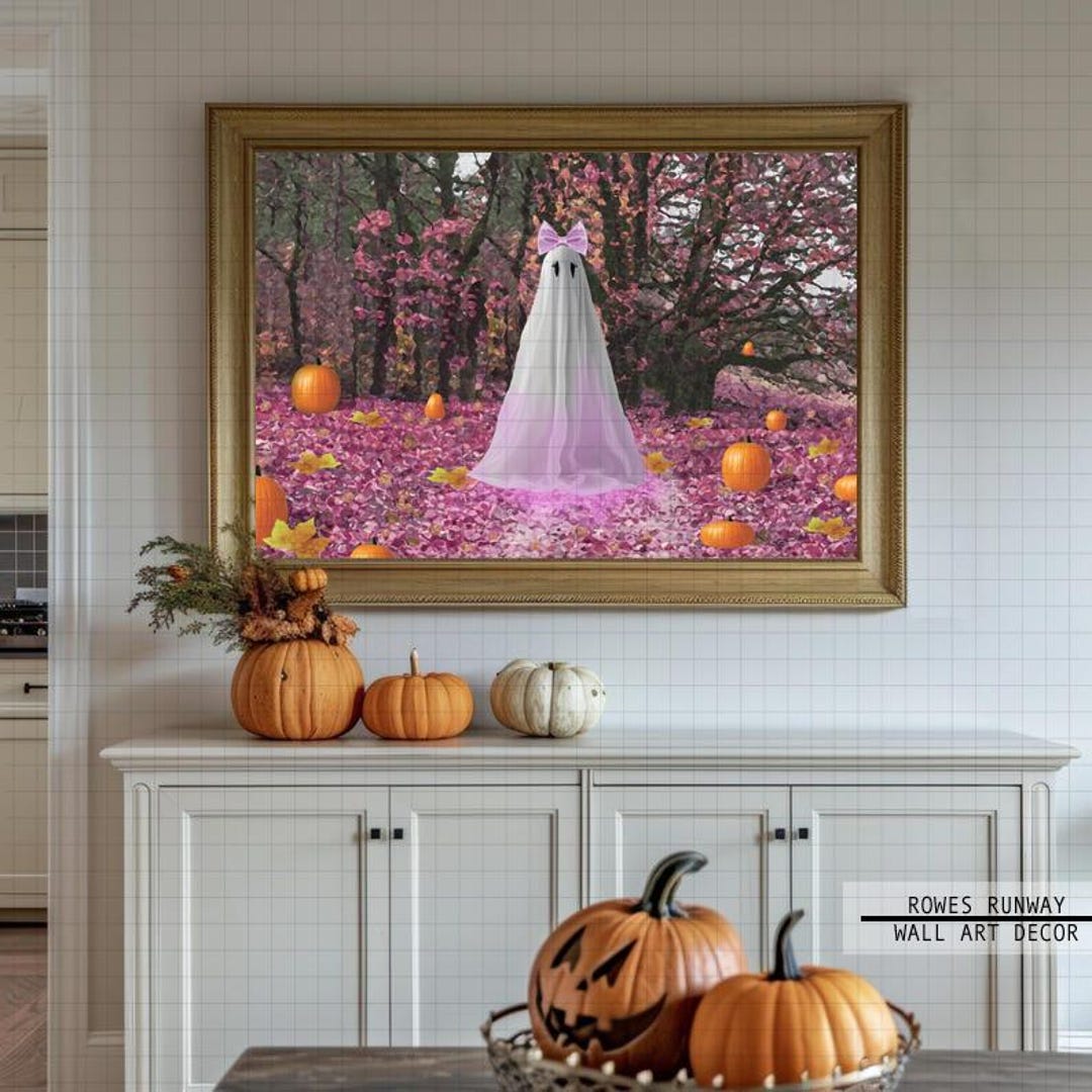 Halloween Sheet Ghost Pink Orange Pumpkins Digital Print Wall Art - Etsy