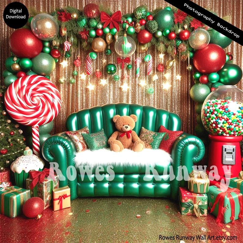 Christmas Teddy Candy Holiday Photography Backdrop Digital Download - Etsy