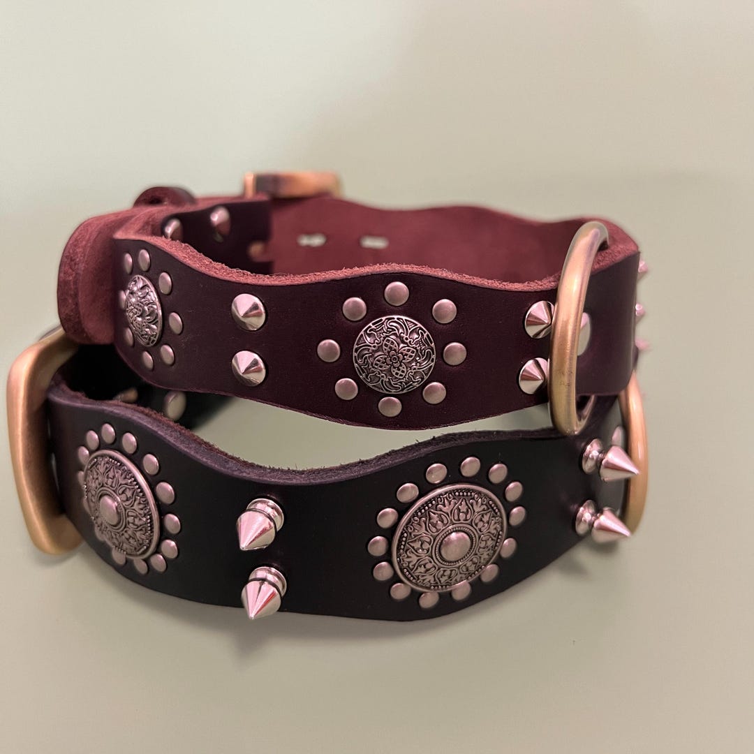 Vintage Genuine Leather Dog Collar, Rivet Pet Collar, Thickened and ...