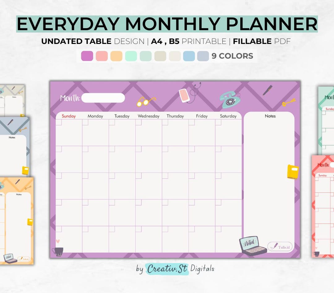 Colorful Monthly Planner Table Design Bundle Everyday Stuff C3 ...