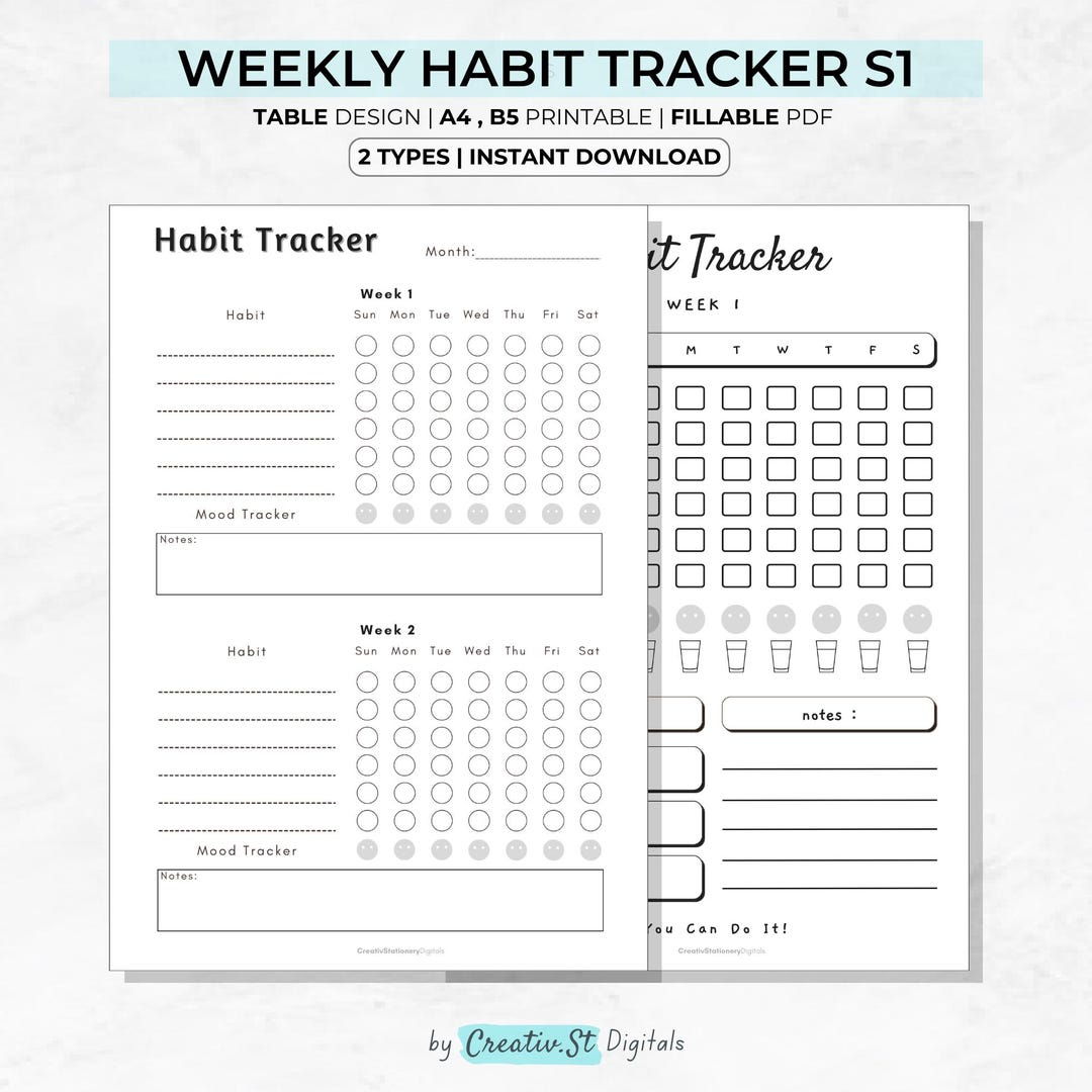 Weekly Habit Tracker Minimalist Design | Printable Self-improvement PDF ...