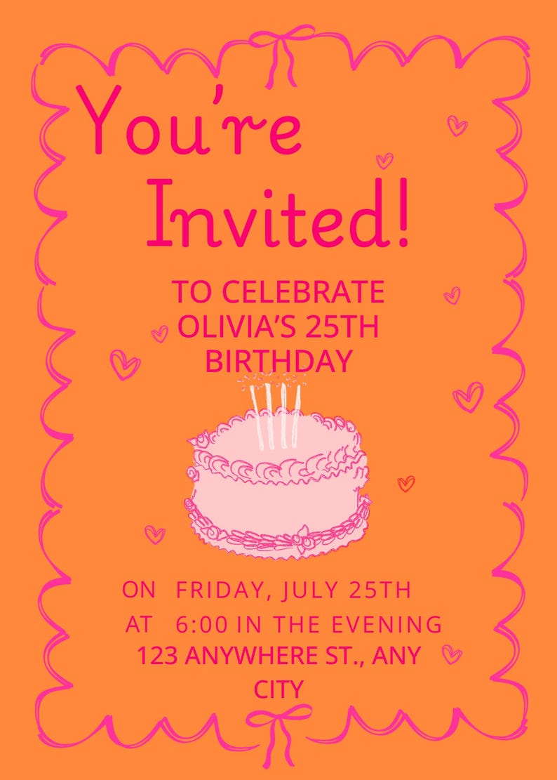 Pink & Orange Birthday Invitation - Etsy