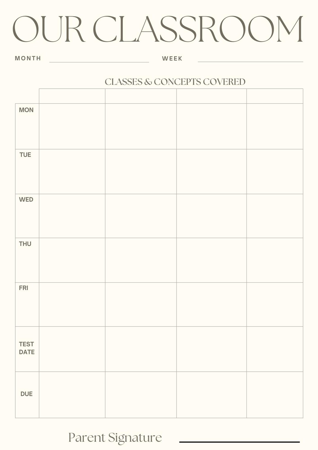 Digital & Printable Weekly Class Calendar for High School Teachers ...