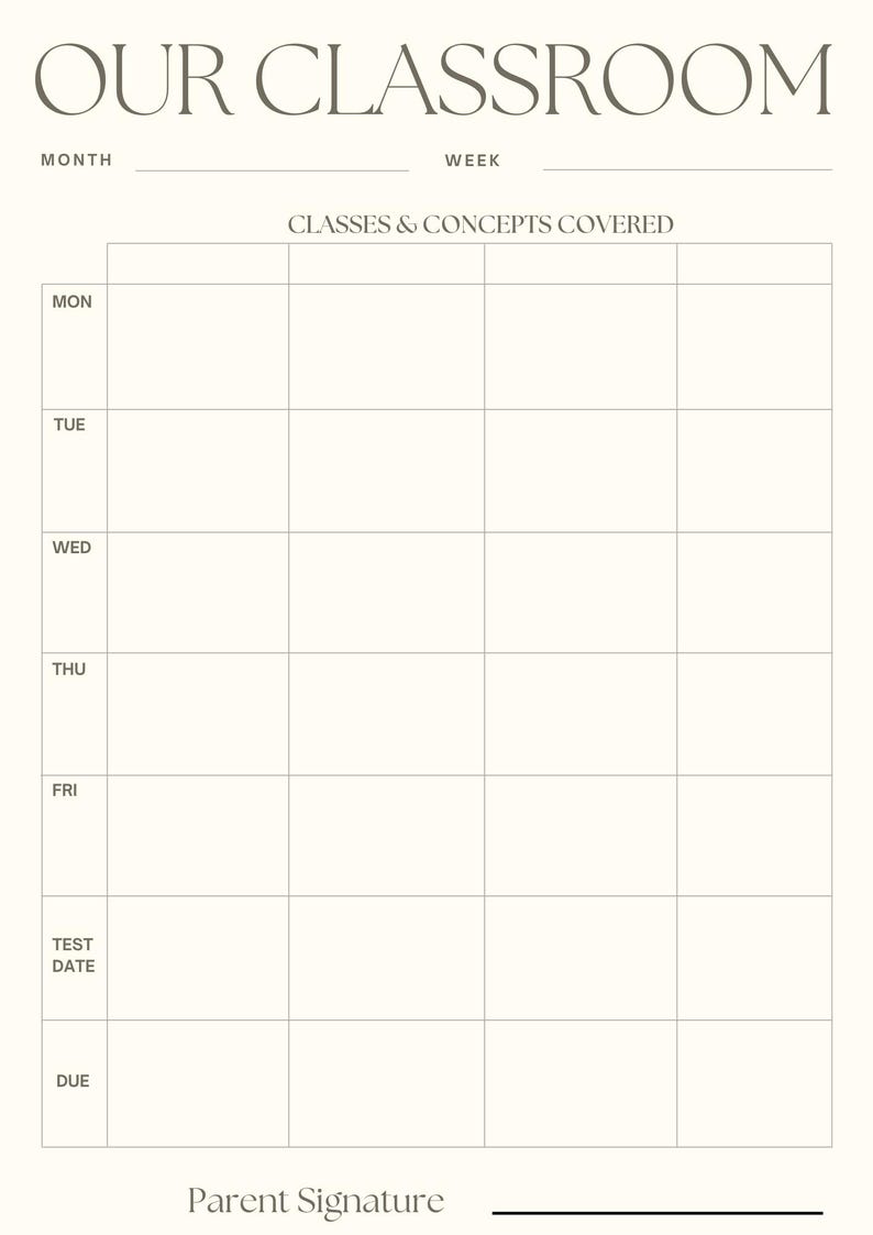 Digital & Printable Weekly Class Calendar for High School Teachers ...