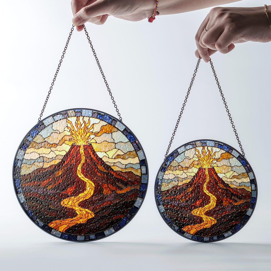 Suncatcher Stained Glass Volcano Eruption With Flowing Lava ...