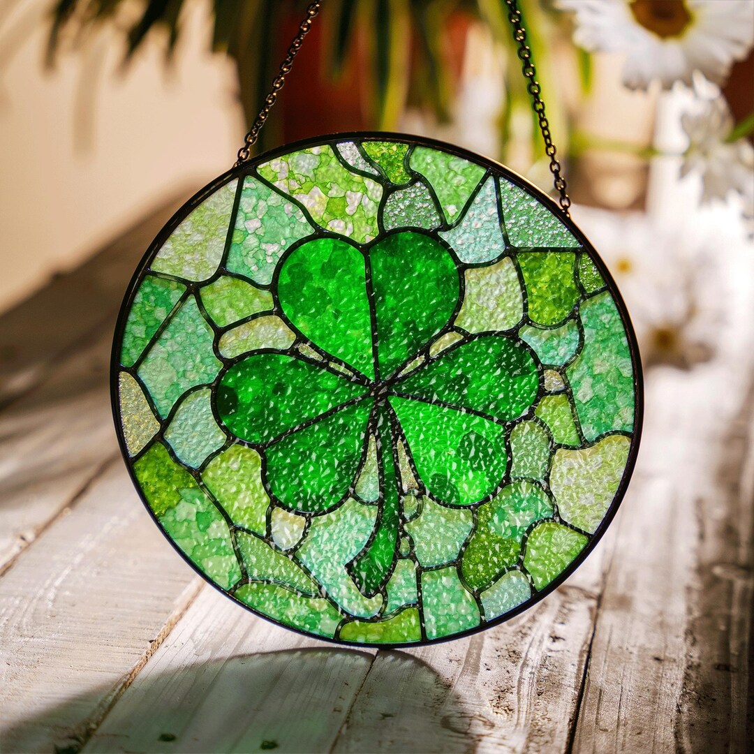 Green Four Leaf Clover Stained Glass Suncatcher Window Decoration ...