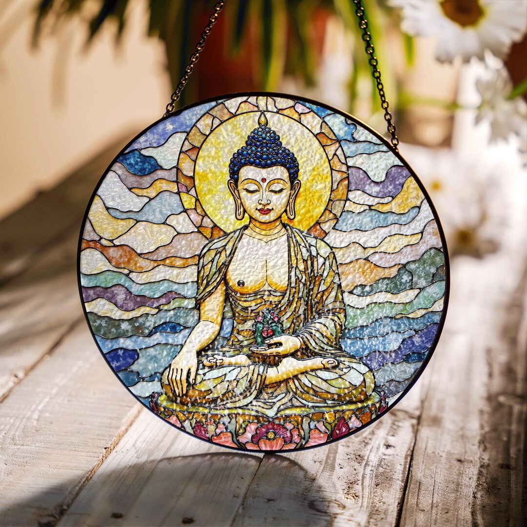 Stained Glass Buddha Suncatcher Sun Catcher Window Decoration Spiritual ...