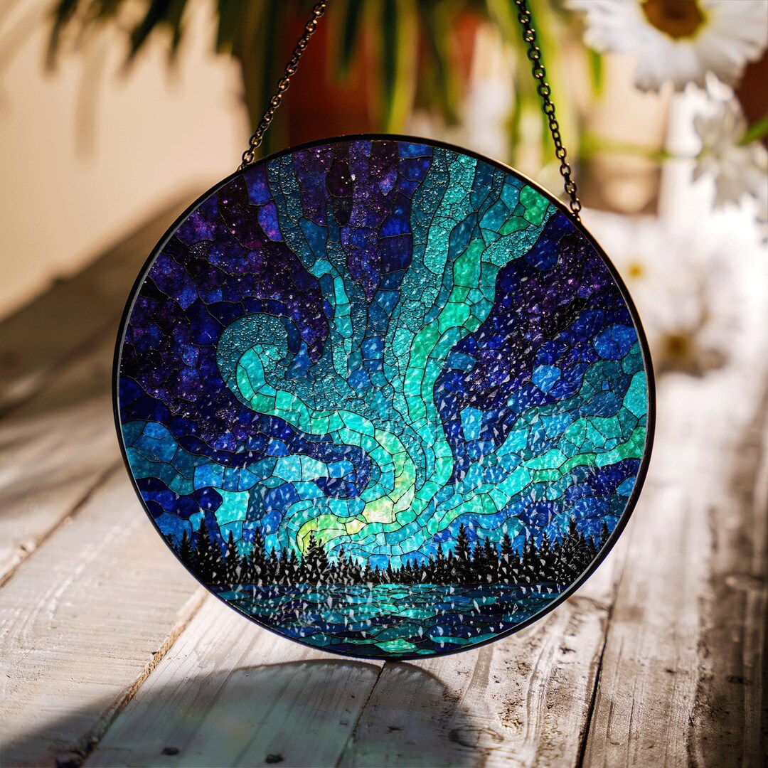 Northern Lights Suncatcher Stained Glass Gift Nature Lovers Home Decor ...