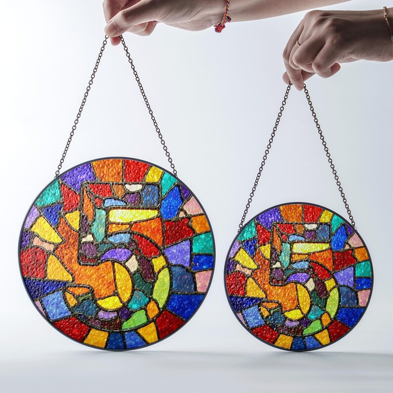 Vibrant Stained Glass Number 5 Panel Window Decor Colorful Suncatcher ...