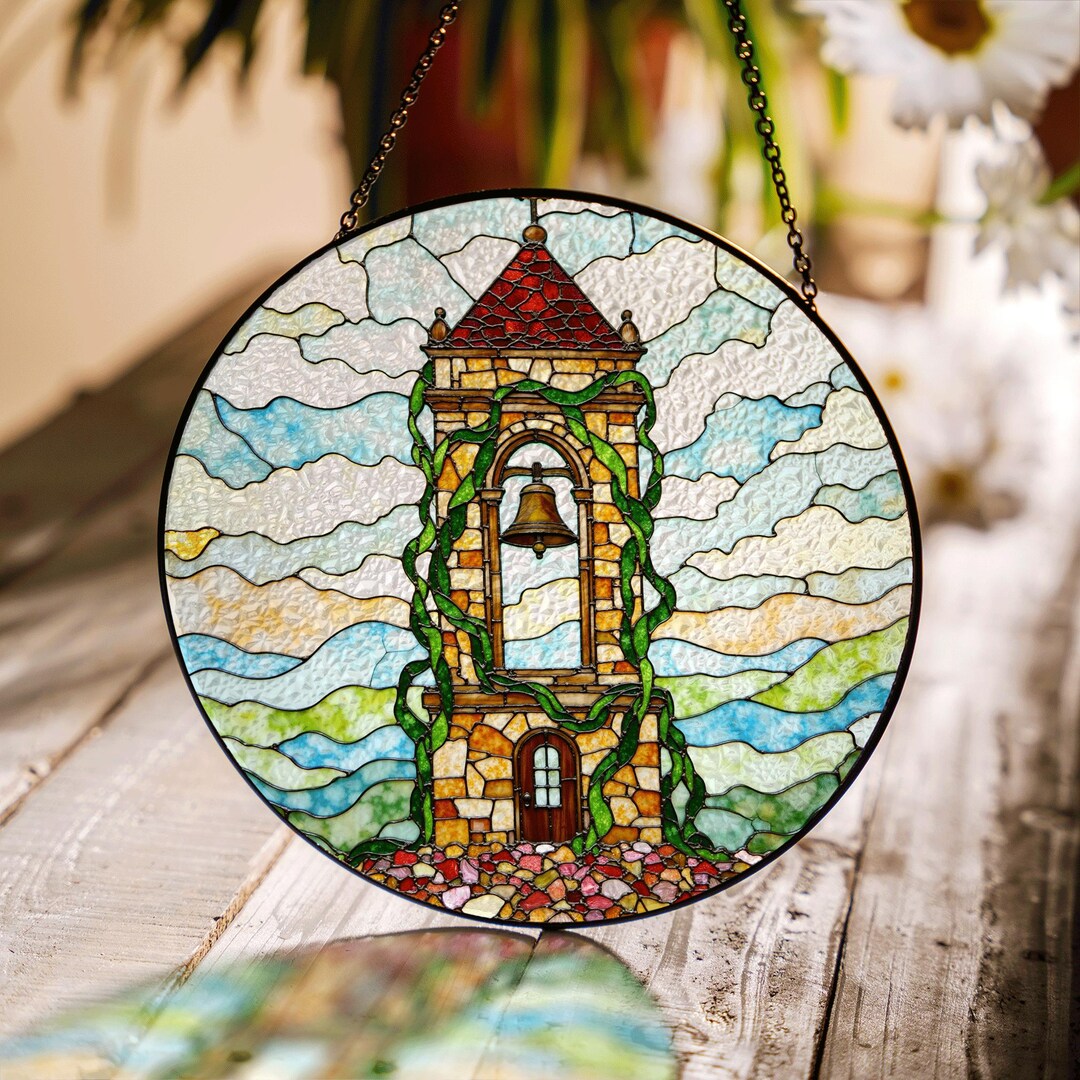 Ivy Tower Bell Scene Suncatcher Stained Glass Style Window Decor Gift ...