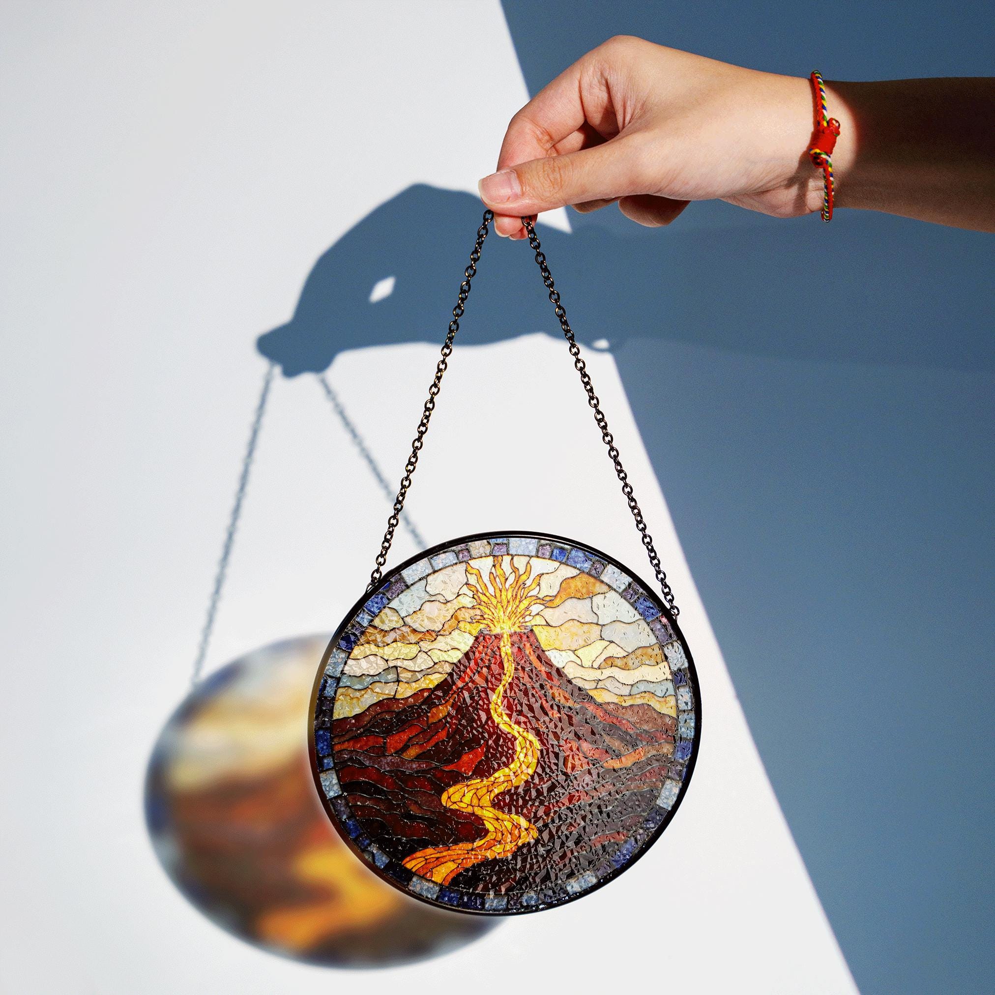 Suncatcher Stained Glass Volcano Eruption With Flowing Lava ...
