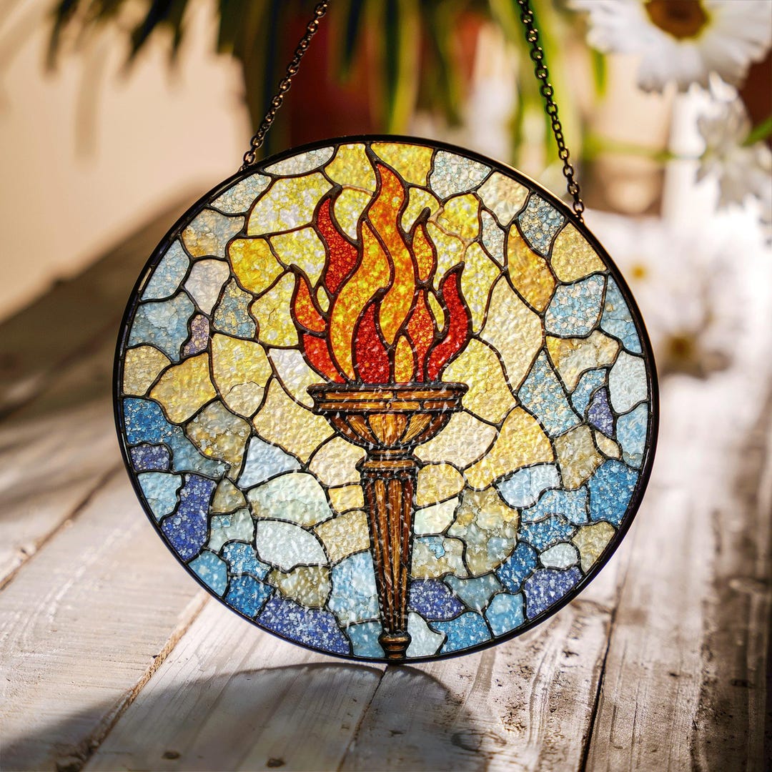 Stained Glass Flame Suncatcher Torch Decor Gift for Home or Office - Etsy