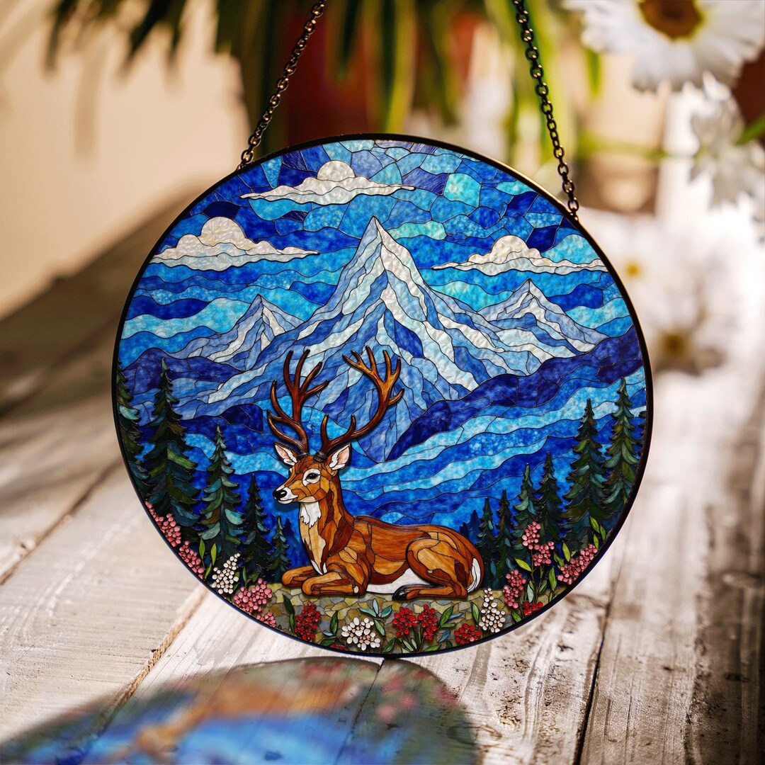 Mountain Deer Forest Scene Suncatcher Nature Window Hanging Gift - Etsy