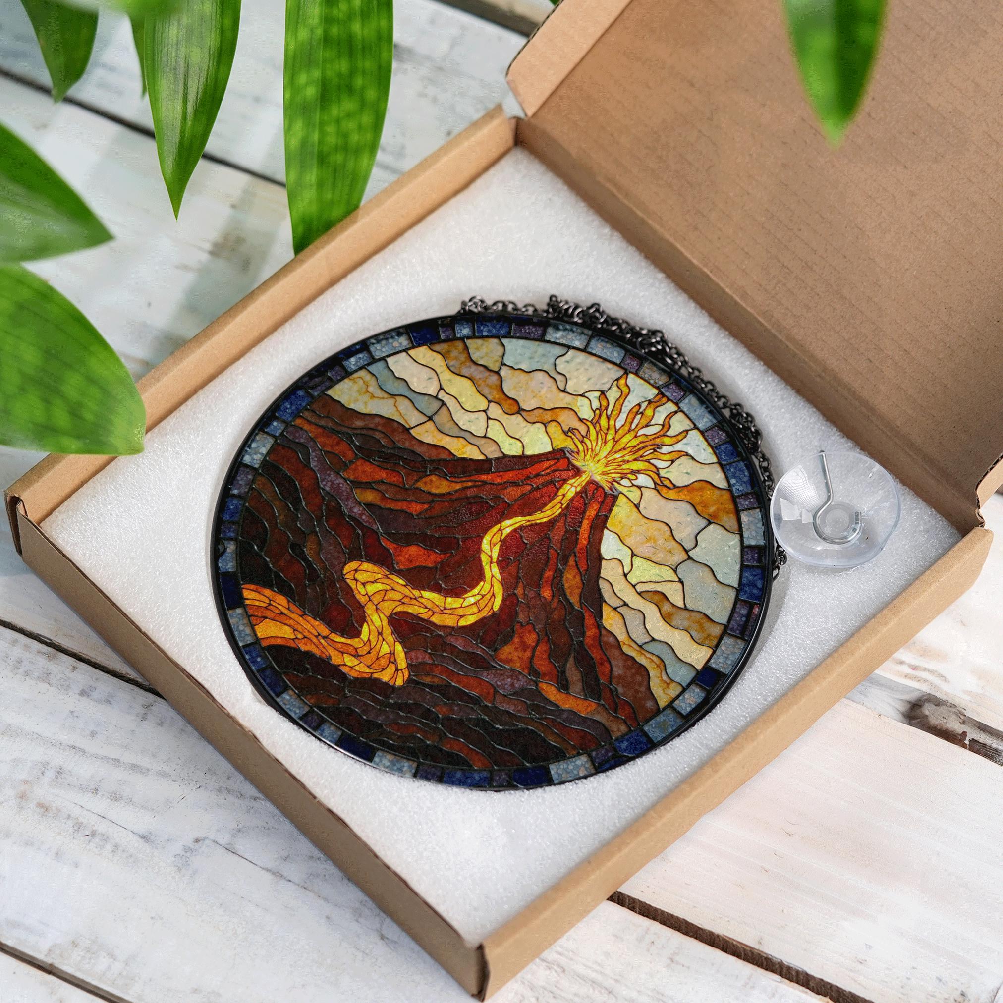 Suncatcher Stained Glass Volcano Eruption With Flowing Lava ...