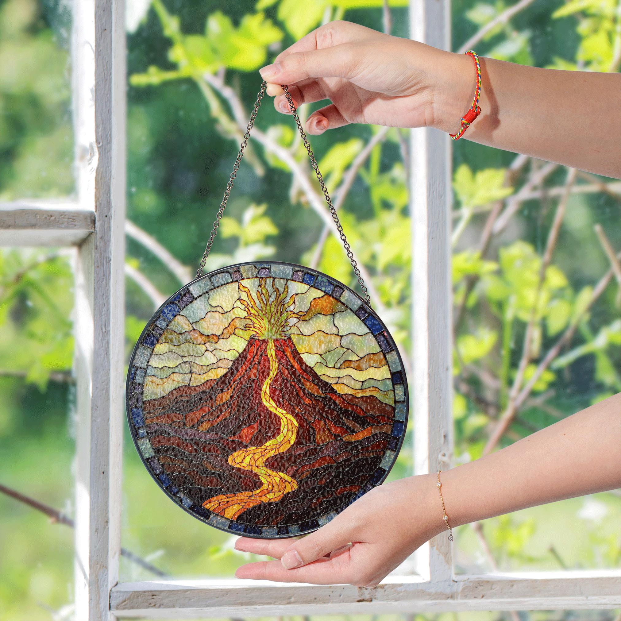 Suncatcher Stained Glass Volcano Eruption With Flowing Lava ...