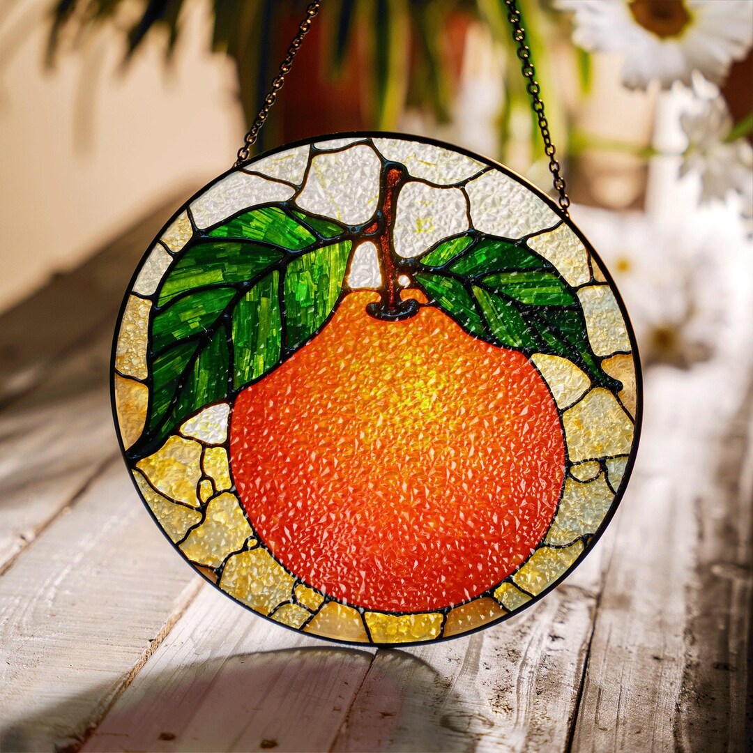 Orange Fruit Stained Glass Suncatcher Window Hanging Gift for Mom Dad ...