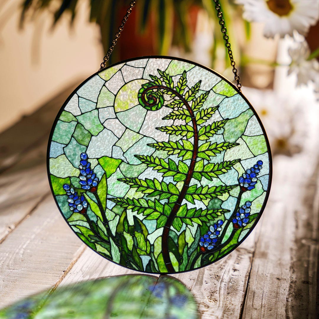 Fern Spiral Forest Plant Art Round Suncatcher Nature Window Decor Gift ...