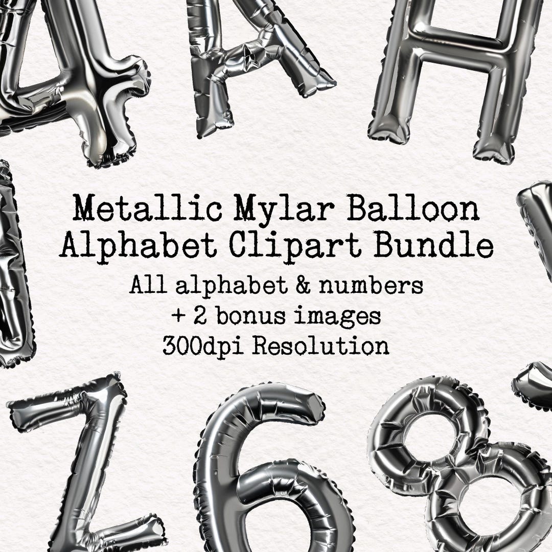 Black Silver Metallic Mylar Balloon Alphabet Numbers Font Typography ...