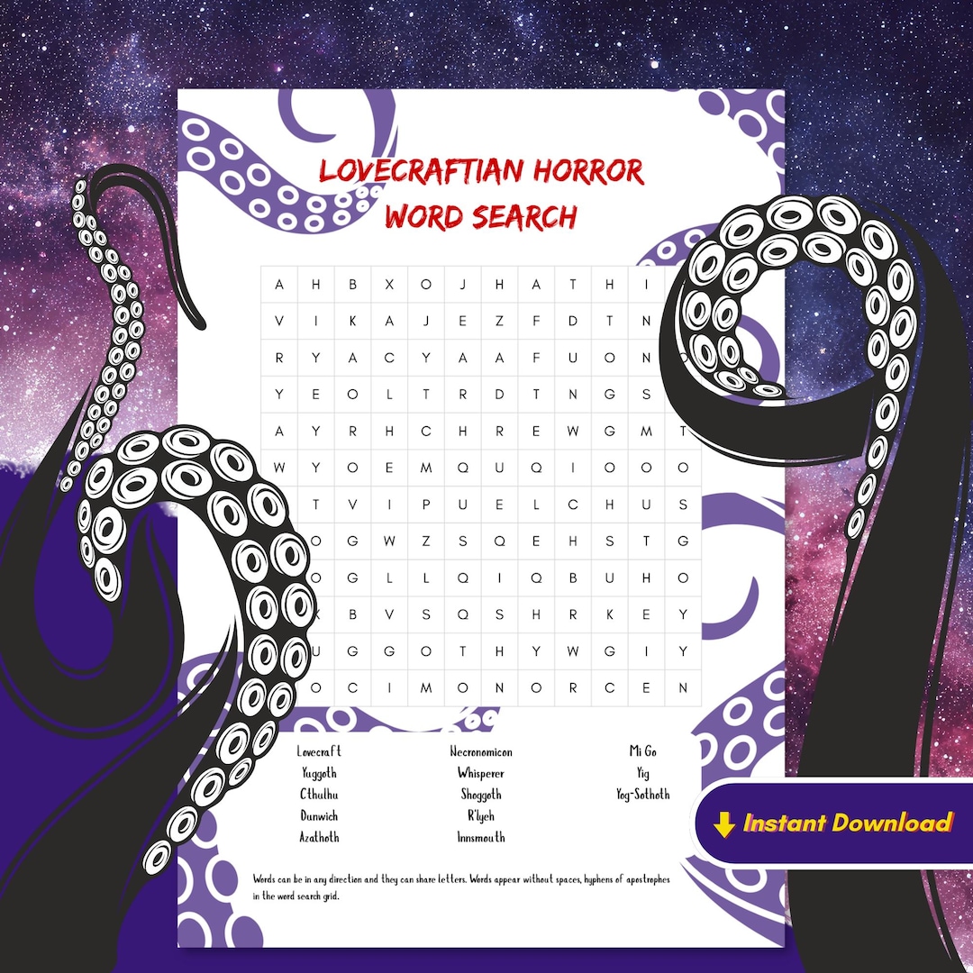 Lovecraftian Horror Word Search, Printable Horror Puzzle or Play on ...