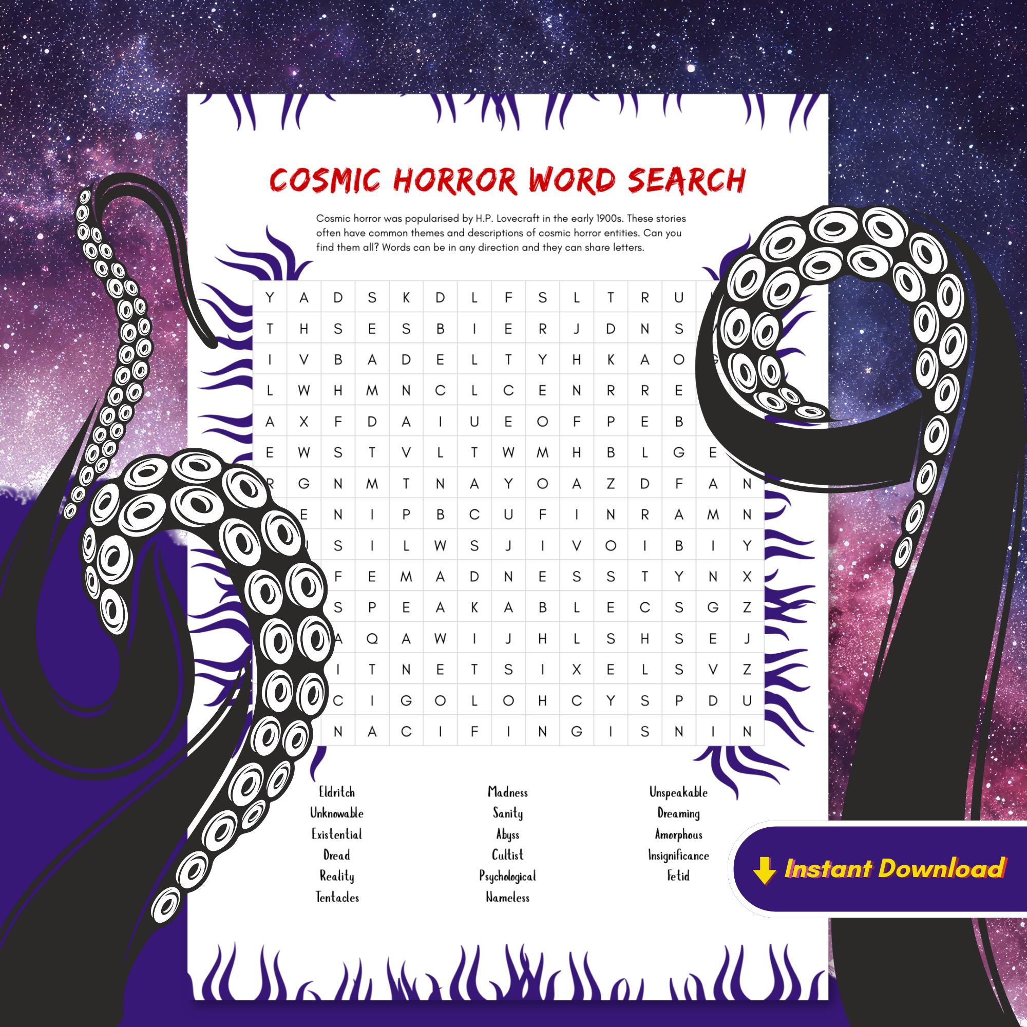 Cosmic Horror Word Search, Printable Puzzle or Play Digitally on Tablet ...
