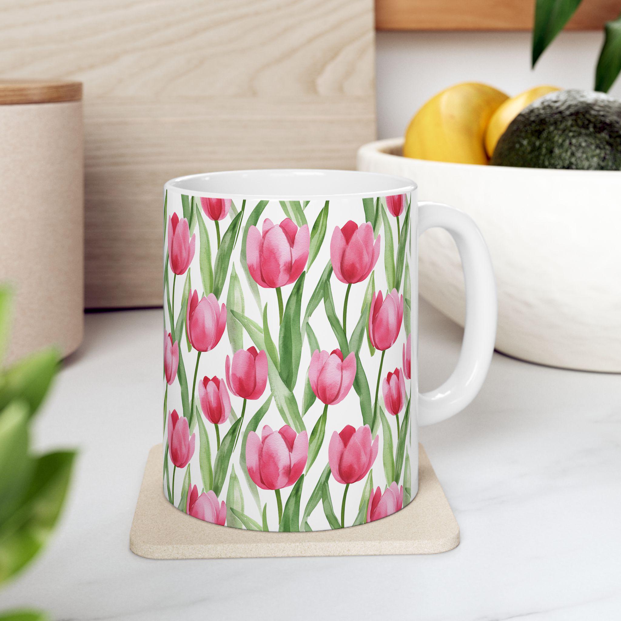 Watercolor Pink Tulip Ceramic Mug Spring Coffee Cup Gift for Garden ...