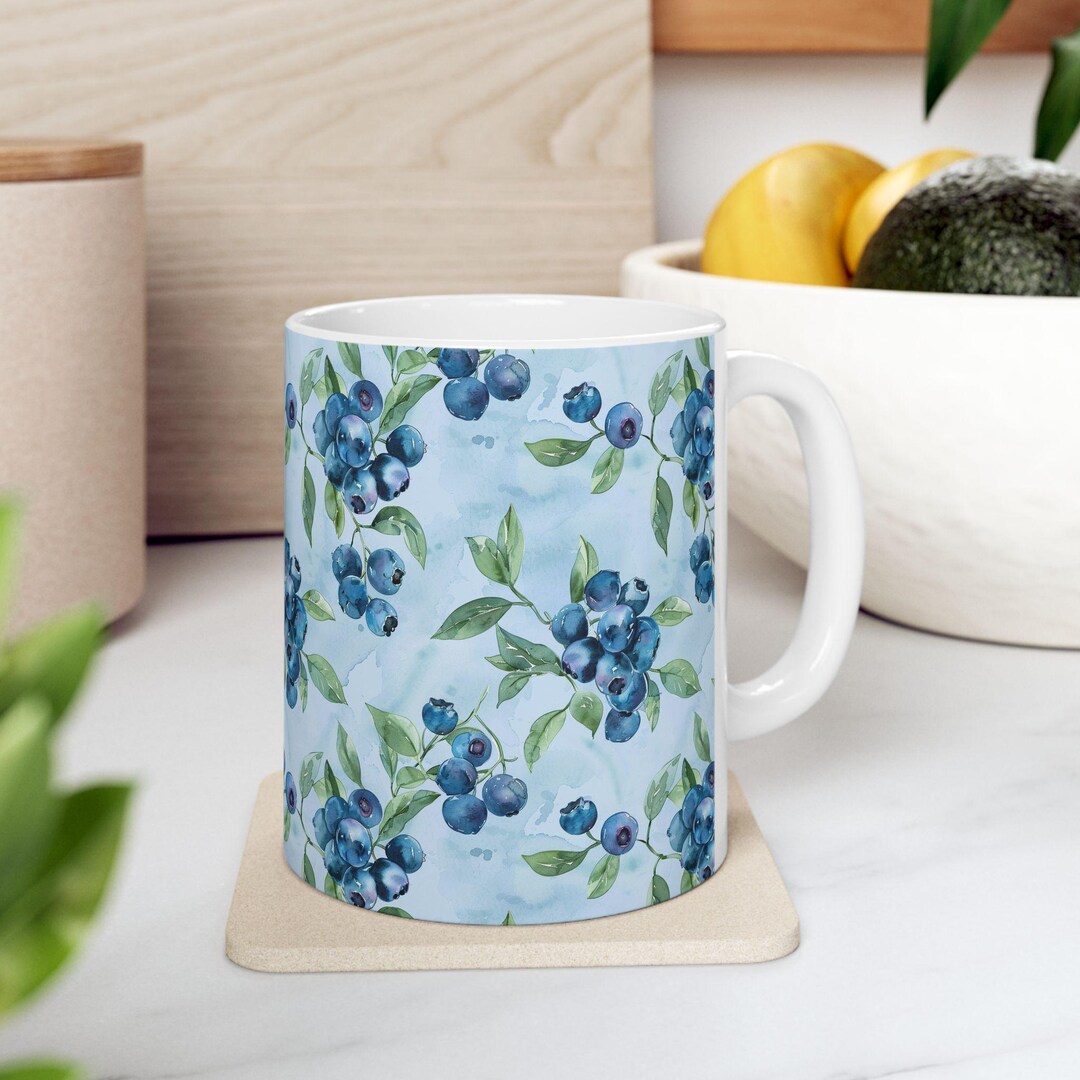 Blueberry Ceramic Mug Berry Tea Cup Fruit Perfect for Tea Lovers Coffee ...