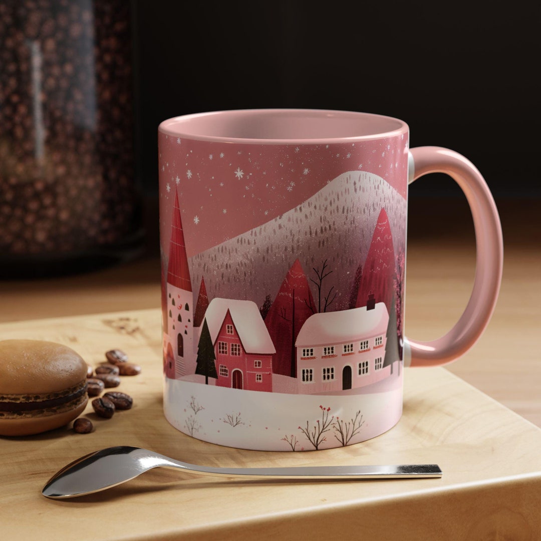 Pink Cozy Winter Village Coffee Mug, Perfect for Home, Christmas ...