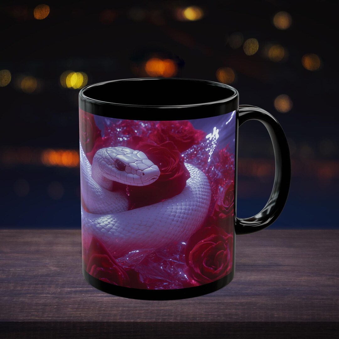 White Snake Mug Moody Red Rose Gothic Coffee Cup Alternative Tea Mug ...
