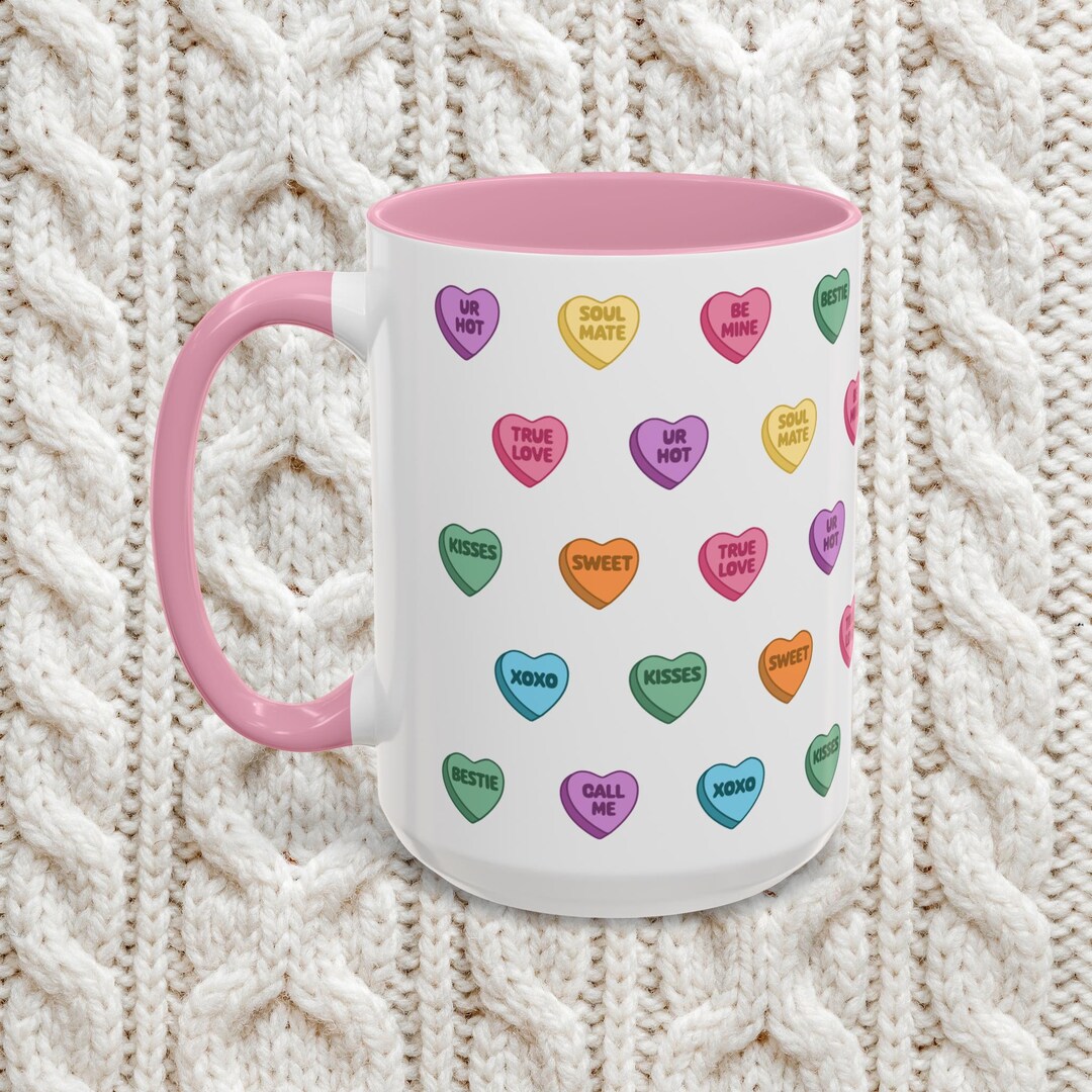 Colorful Conversation Hearts Mug, Fun Gift for Best Friends, Valentine ...