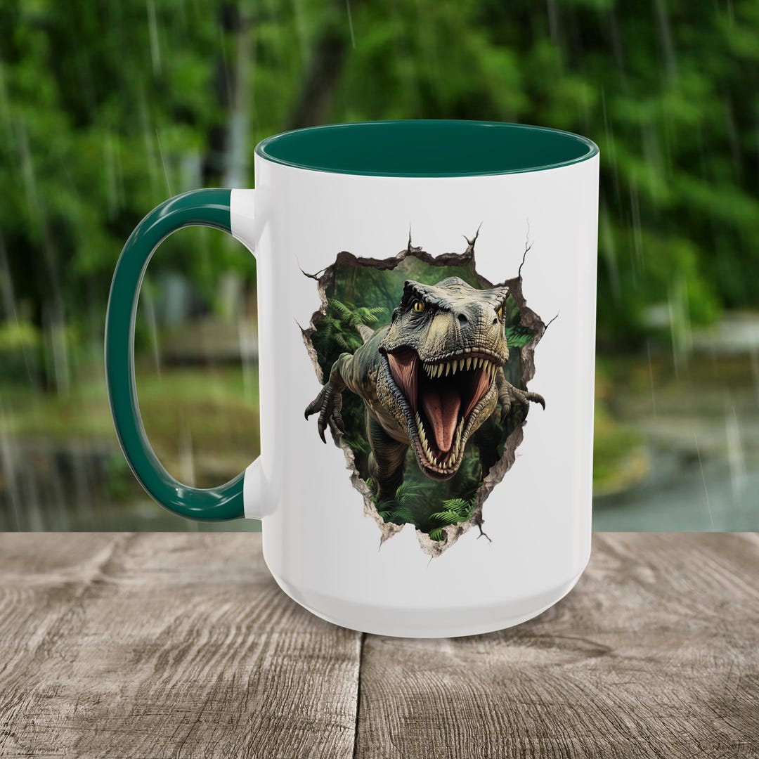 Jungle Dinosaur Mug T-rex Raptor Coffee Cup Unique Gift for Dino Lovers ...