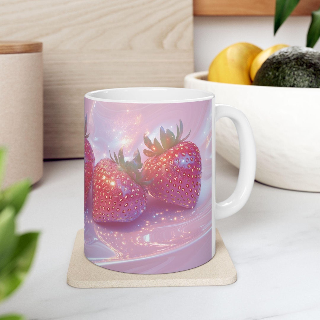 Y2K Strawberry Mug Pink Iridescent Tea Mug Cute Pastel Coffee Cup for ...