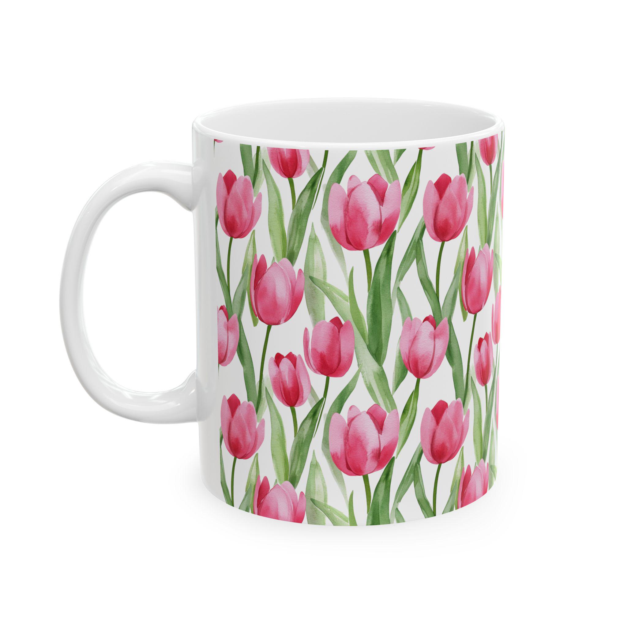 Watercolor Pink Tulip Ceramic Mug Spring Coffee Cup Gift for Garden ...