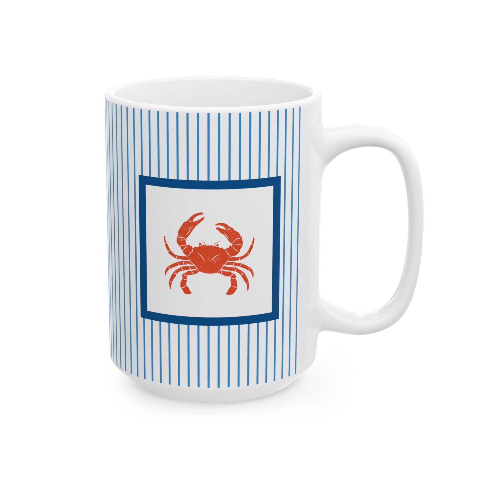 Striped Nautical Crab Mug Beach Theme Coffee Cup Ocean Lover Tea Mug ...