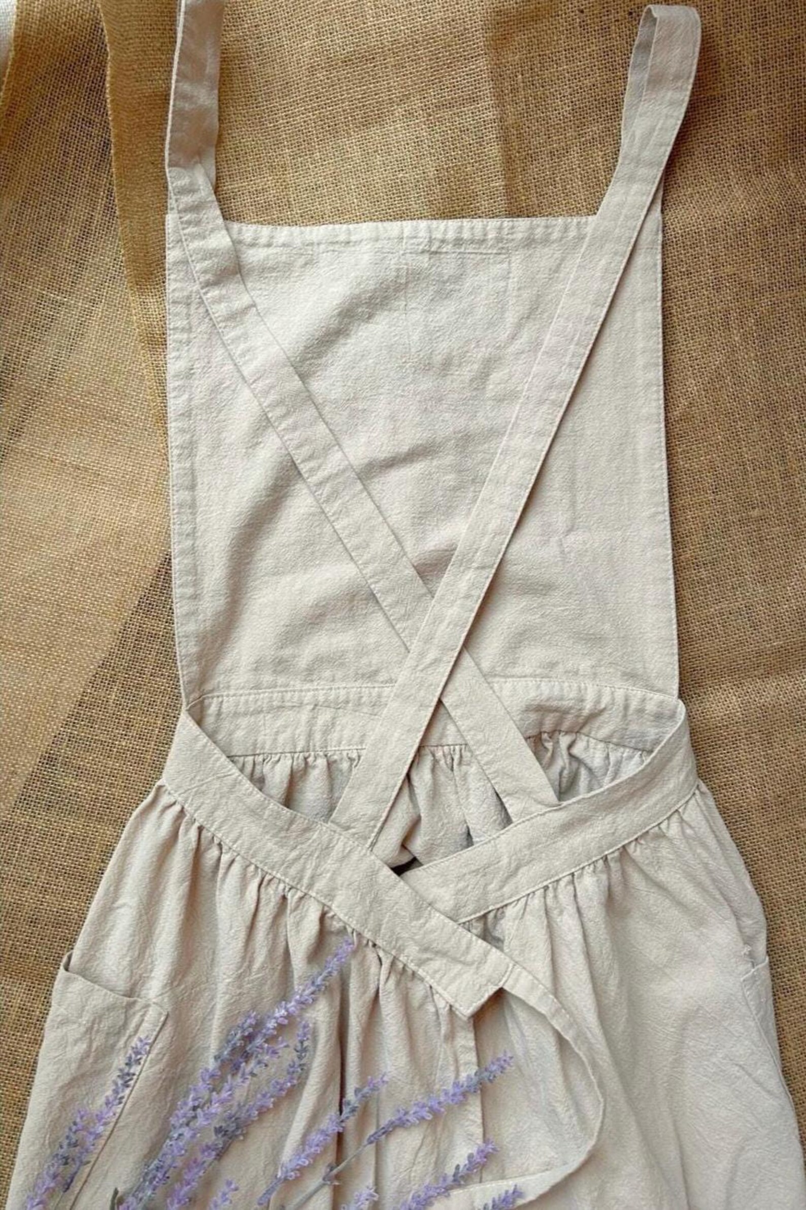 Pocket Flower Embroidery Apron, Linen Garden Apron, Linen Apron Dress ...