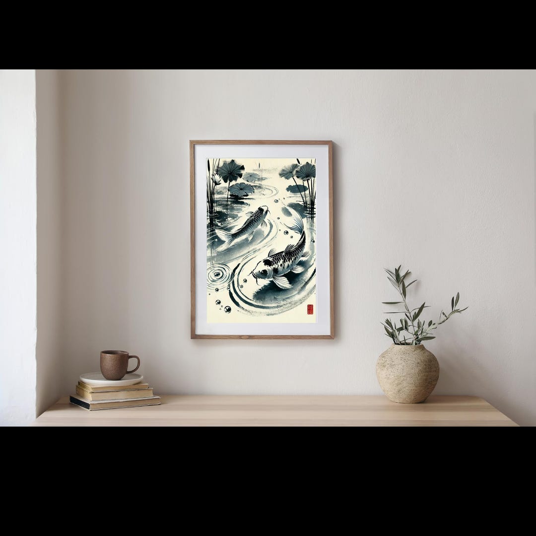 Japanese Koi Fish Ink Painting | Digital Wall Art (4 High-resolution ...