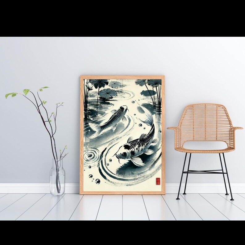 Japanese Koi Fish Ink Painting | Digital Wall Art (4 High-resolution ...